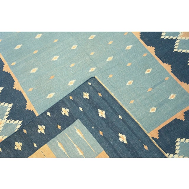 Vintage Dhurrie Rug in Blue, With Geometric Patterns, From Rug & Kilim ...