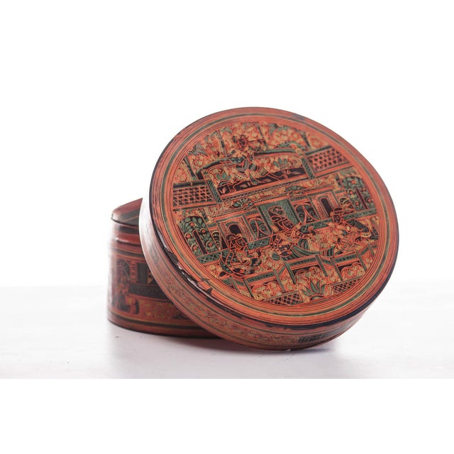 20th Century Burmese Lacquerware Nandwin Betel Box | Chairish