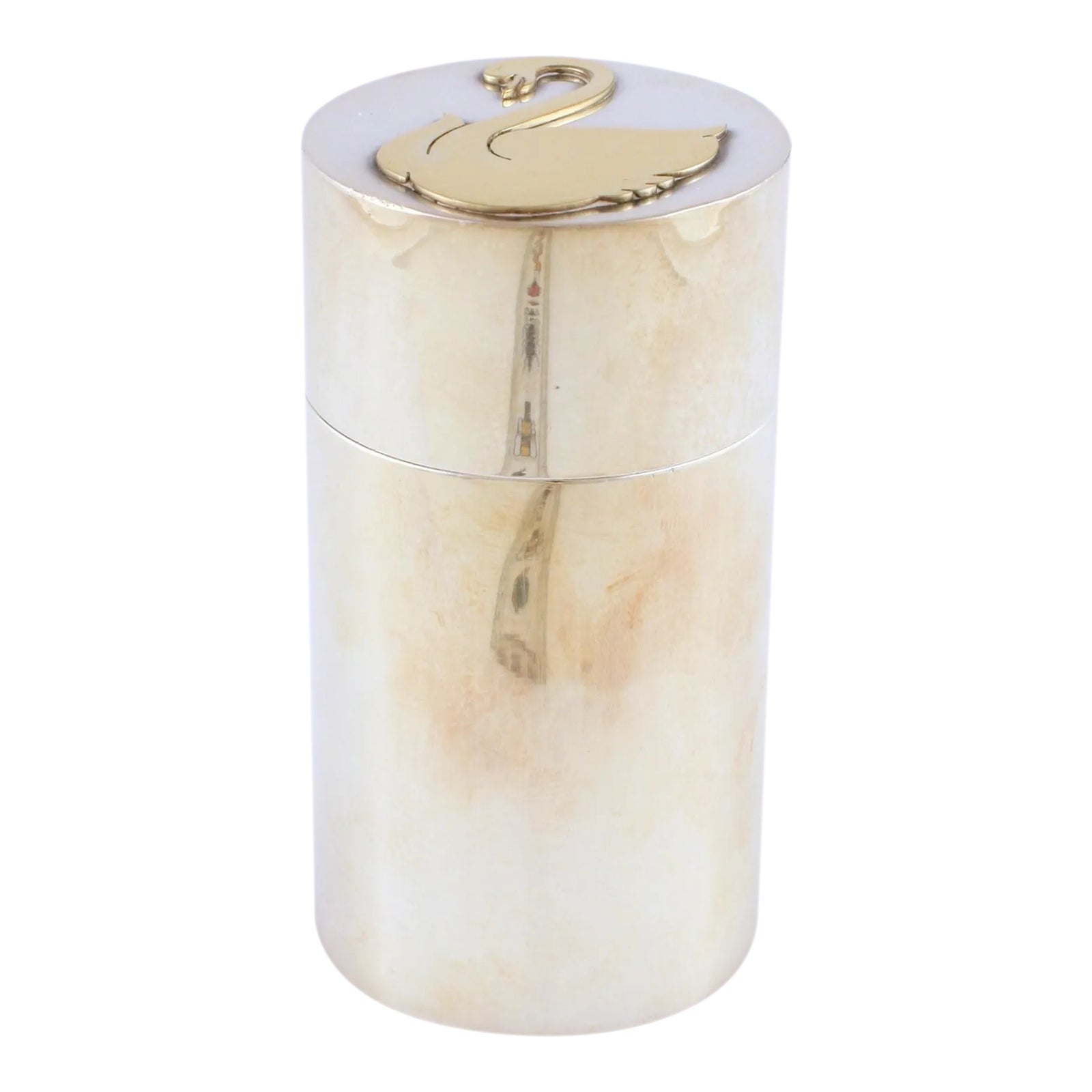 Hermes of Paris Brass 'Swan' Chrome Cylindrical Lighter | Chairish