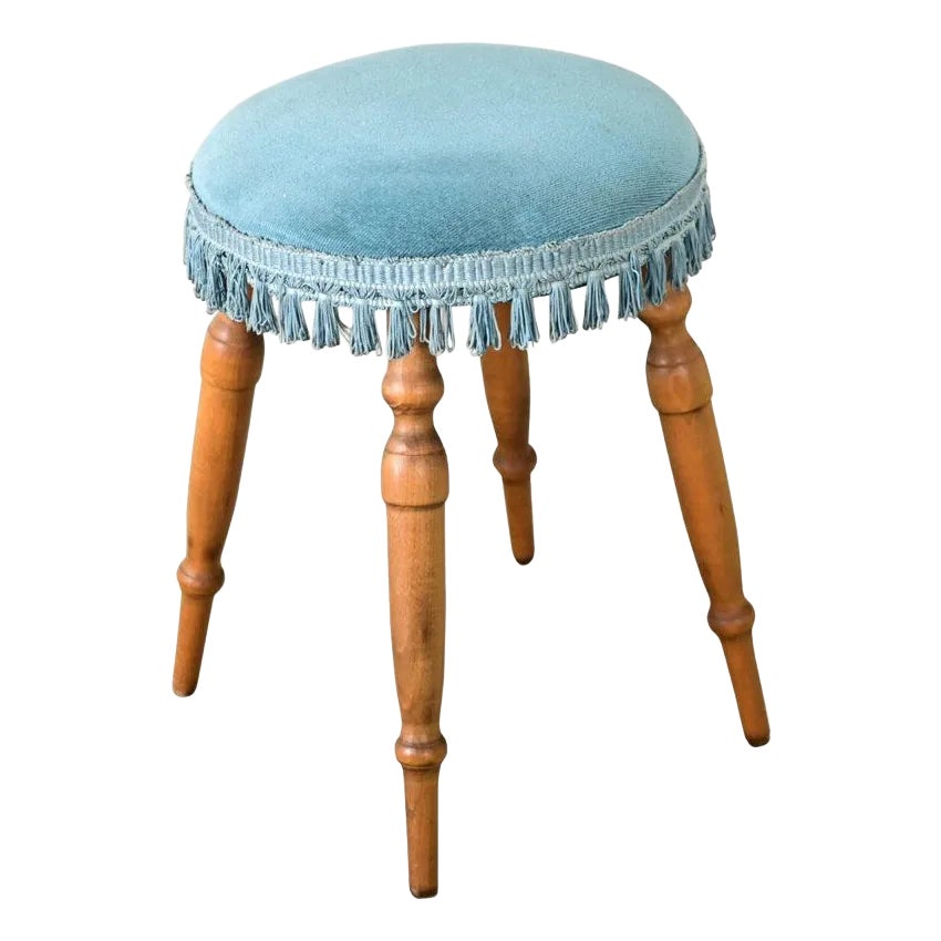 French Vintage Round Tassel Stool | Chairish