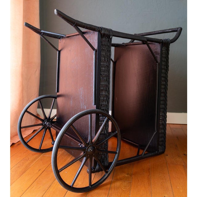 19th Century Black Wicker and Rattan Victorian Tea Cart | Chairish