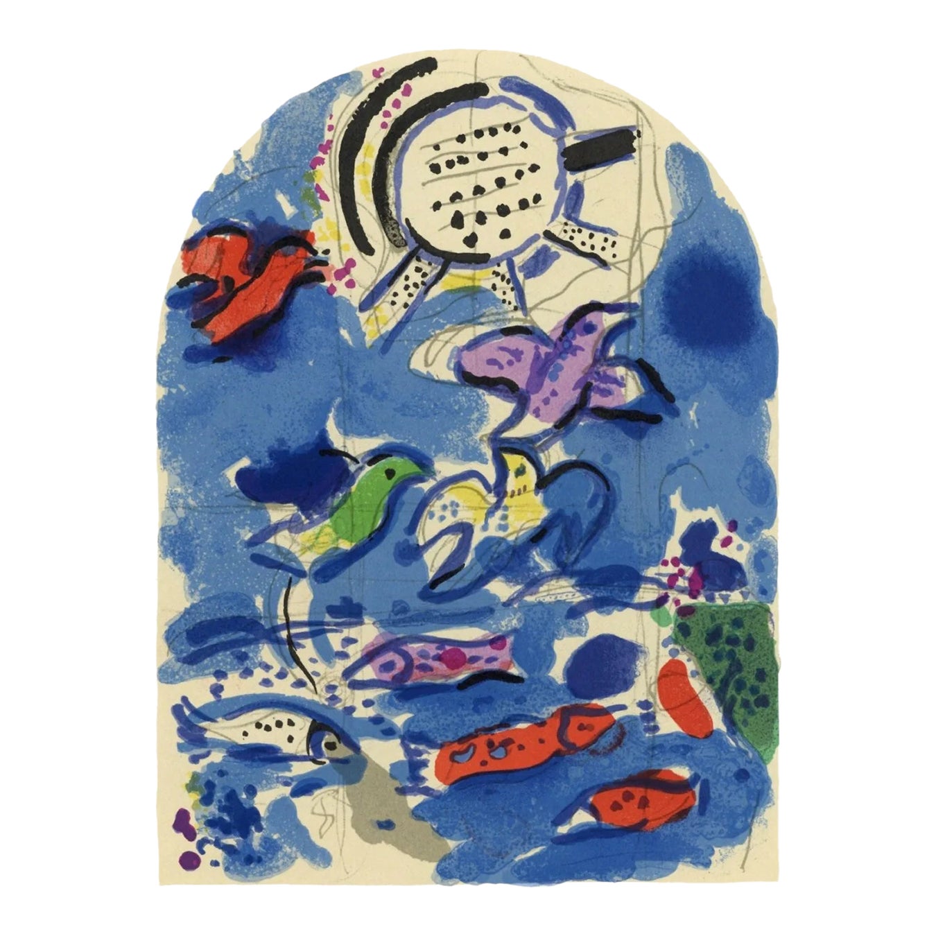 1962 Chagall Sketch for Reuben Lithograph Jerusalem Windows | Chairish