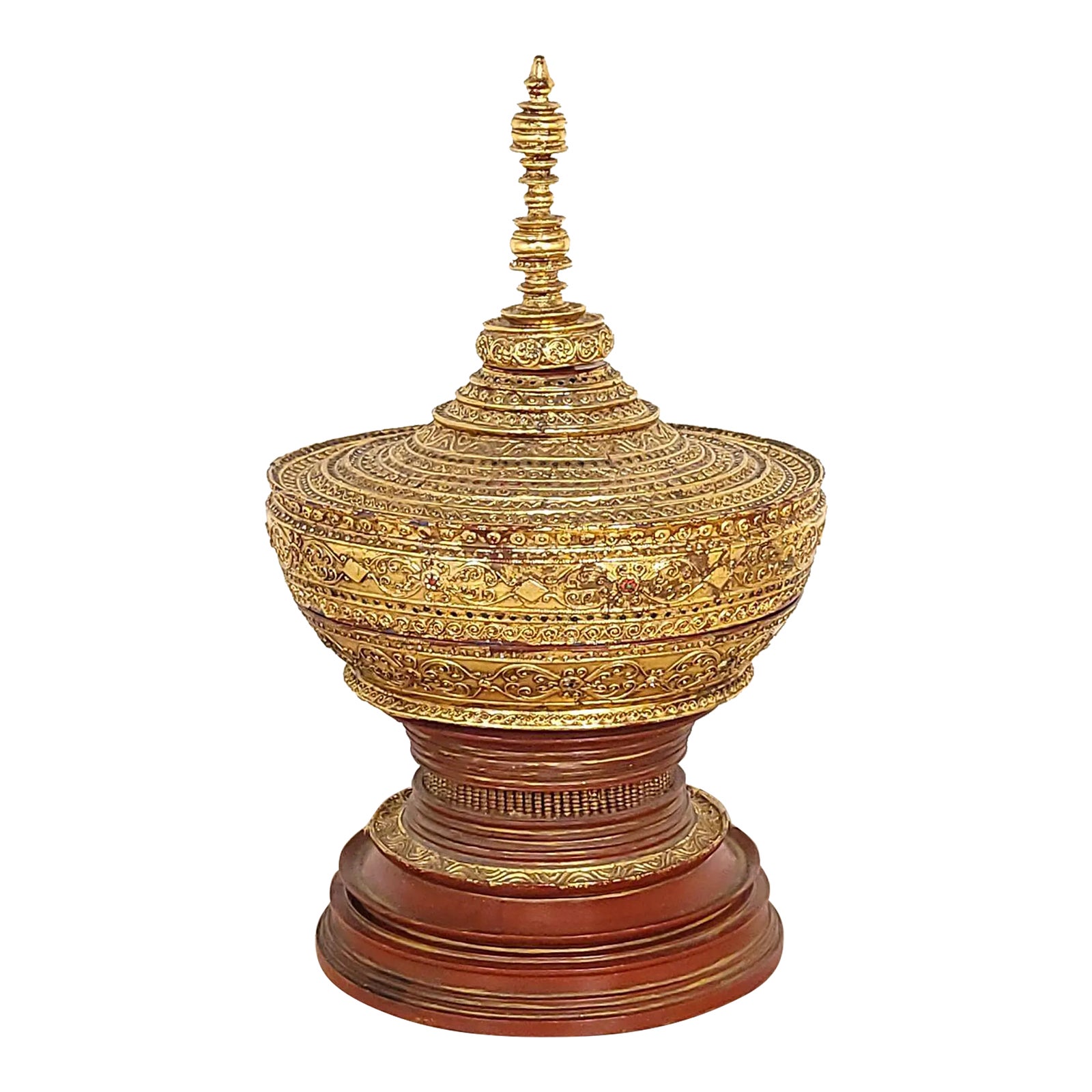 Southeast Asian Jeweled and Gilt Lacquered Offering Box, 19th Century ...