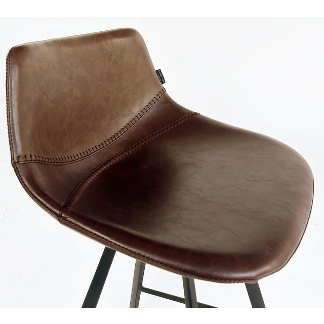 Belgian "Baseball" Faux Leather and Iron Bar Stools - a Pair | Chairish