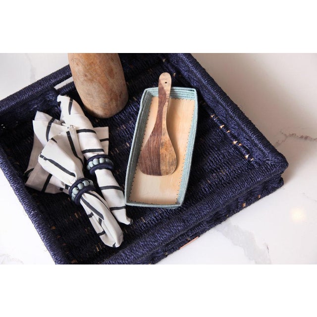 Large Square Sisal Tray Indigo | Chairish