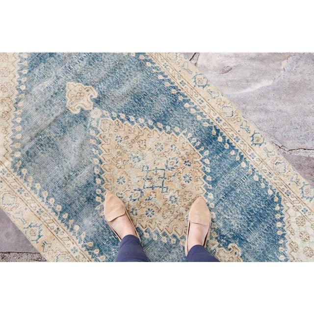 1940s Vintage Medallion Geometric Floral Ivory & Blue Wool Pile Hand ...