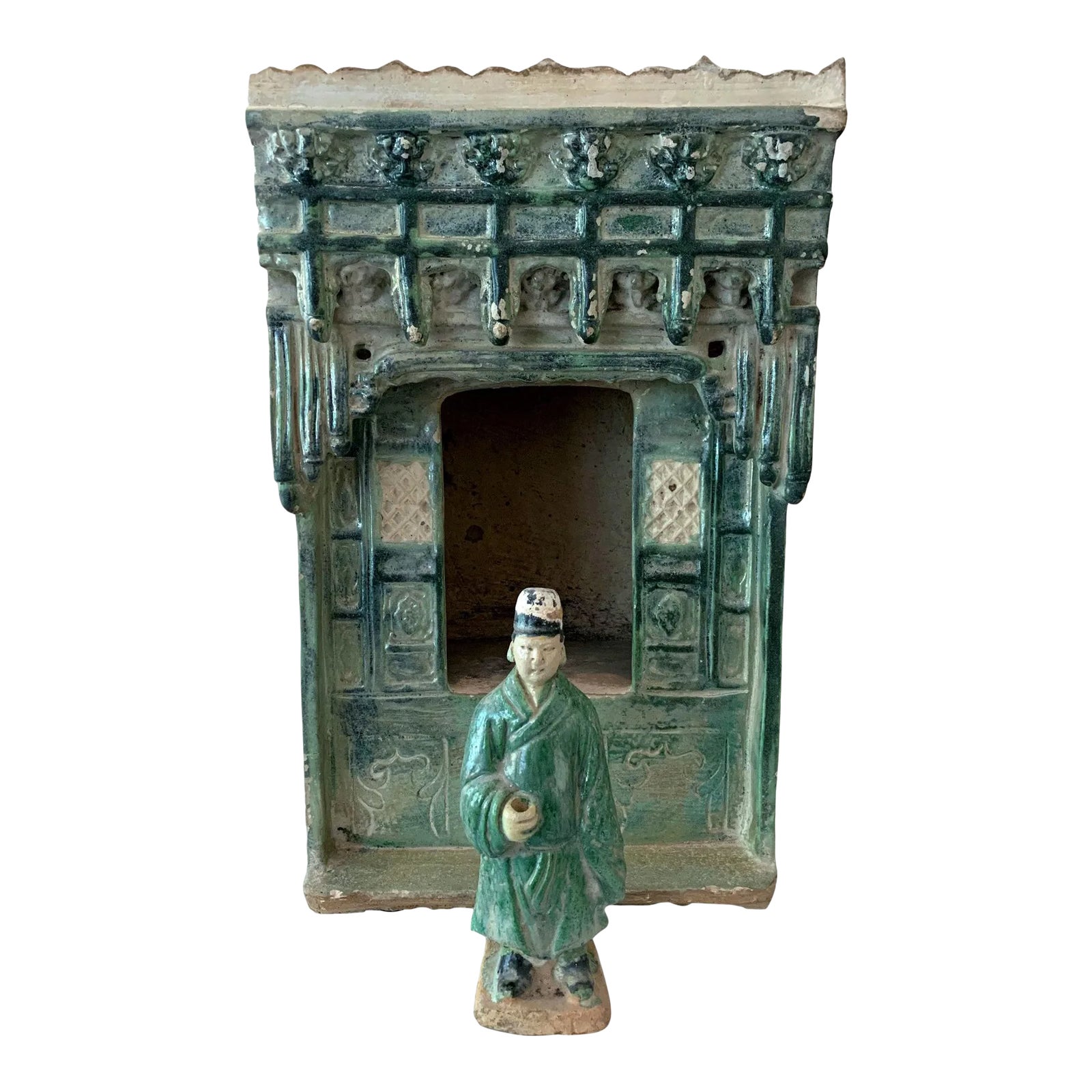 Chinese Stoneware Funeral Shrine Model and Figure Ming Dynasty | Chairish