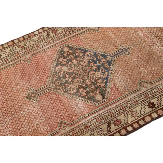 Antique Persian Hamadan Medallion Wool Rug With Rust Color | Chairish