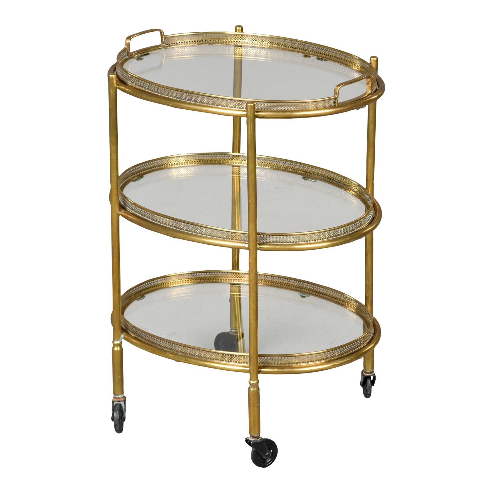 Hollywood Regency Style Small Three Tier Brass Trolley With Removable ...