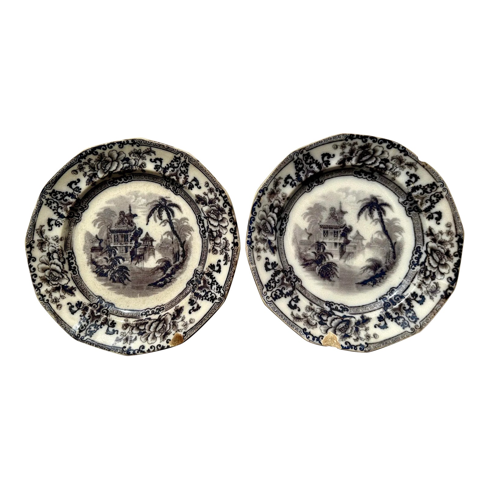 Antique 1840s Davenport "Cyprus" Staffordshire Ironstone Pottery Plates ...