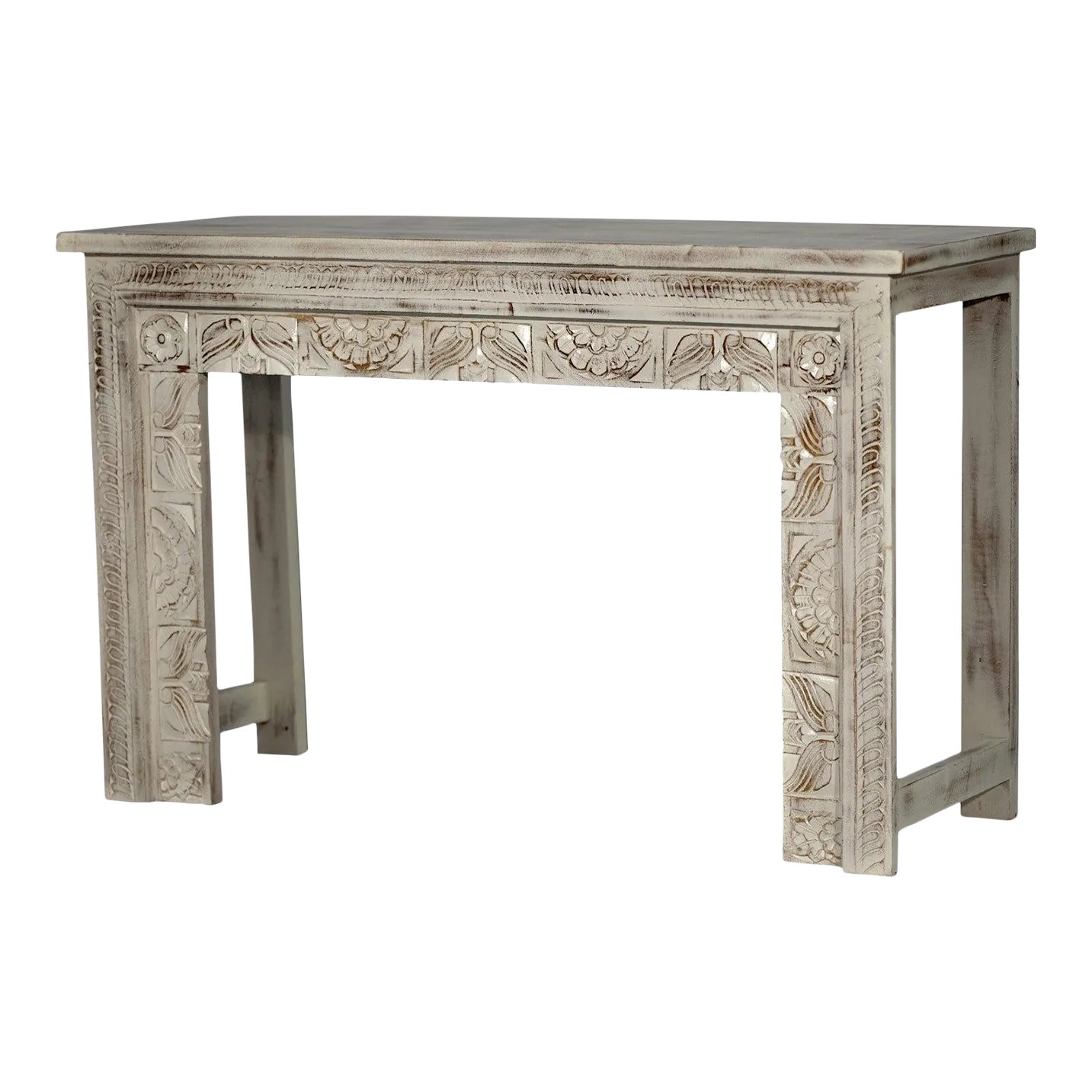 Rustic White Sofa Table for Livingroom | Handmade Hand Carved Media ...