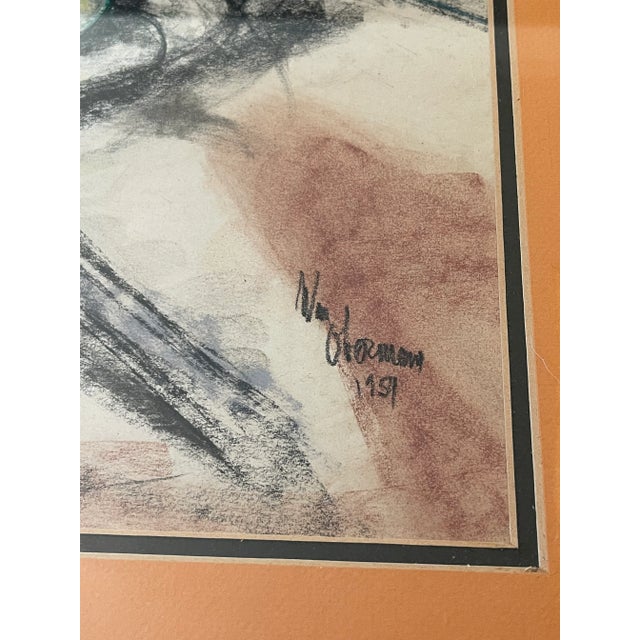 1951 William Oberman Modern Cubist Still Life Pastel Drawing of Flowers ...