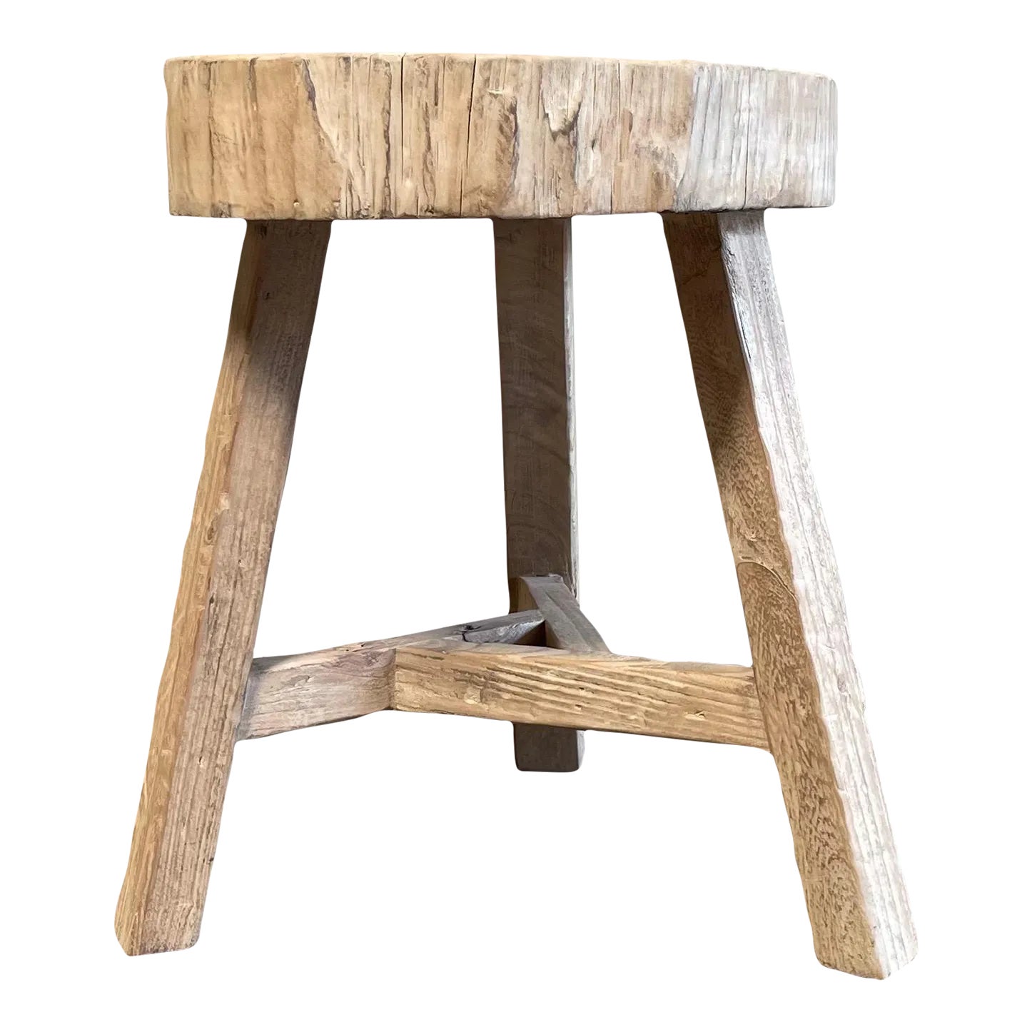 Reclaimed Elm Wood Chop Block Table | Chairish