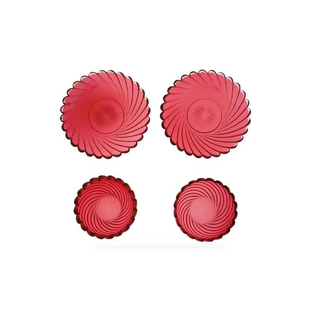 Vintage Ruby Red Crystal Glass Bowls And Plates 4 Pieces Chairish
