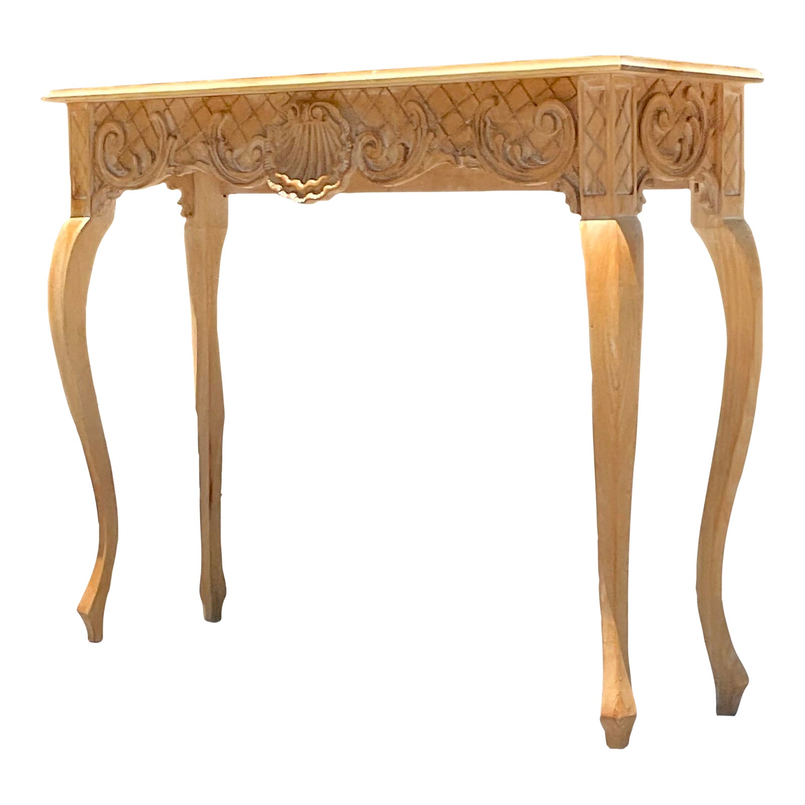 Late 20th Century Vintage Coastal Caved Clamshell Console Table | Chairish