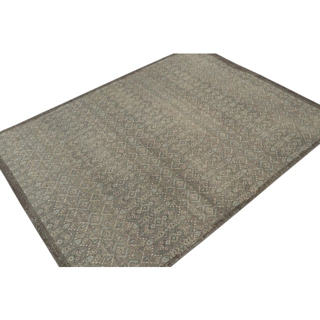 Rug & Kilim’s Distressed Tribal Style Rug in Gray and Blue Geometric ...