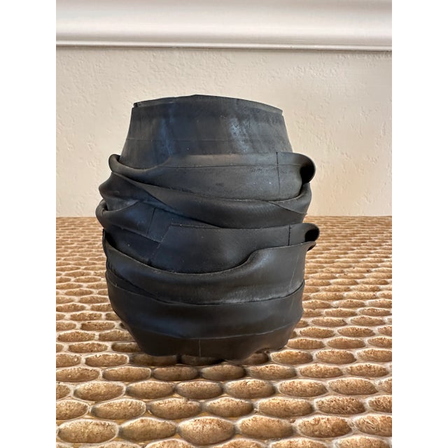 Vintage Outsider Art Brutalist Black Rubber Vase | Chairish