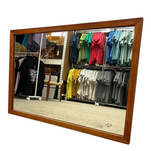 Mid-Century Modern Rectangular Wall Mirror With Wood Frame | Chairish