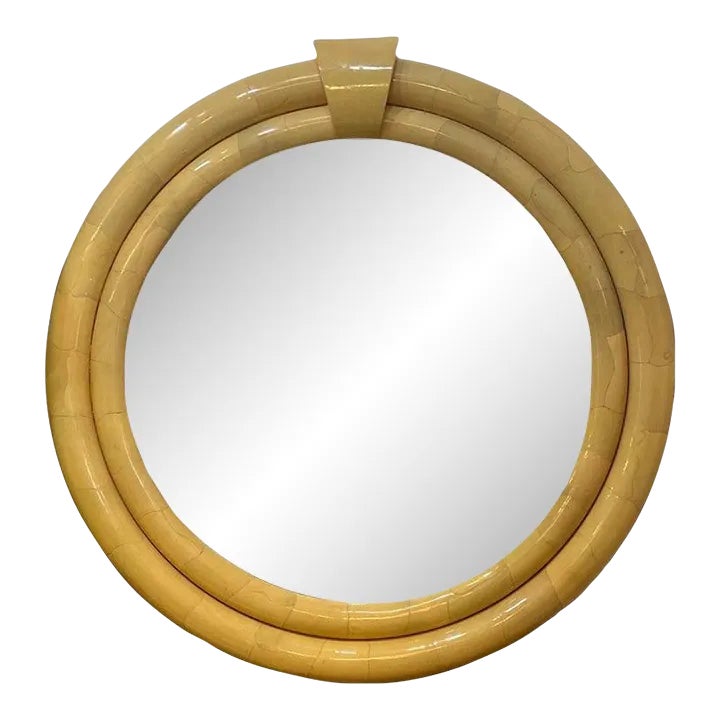 1980s Enrique Garcel Goatskin Beveled Mirror With Keystone Top | Chairish