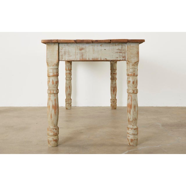 American Country Sage Painted Pine Farmhouse Dining Table | Chairish