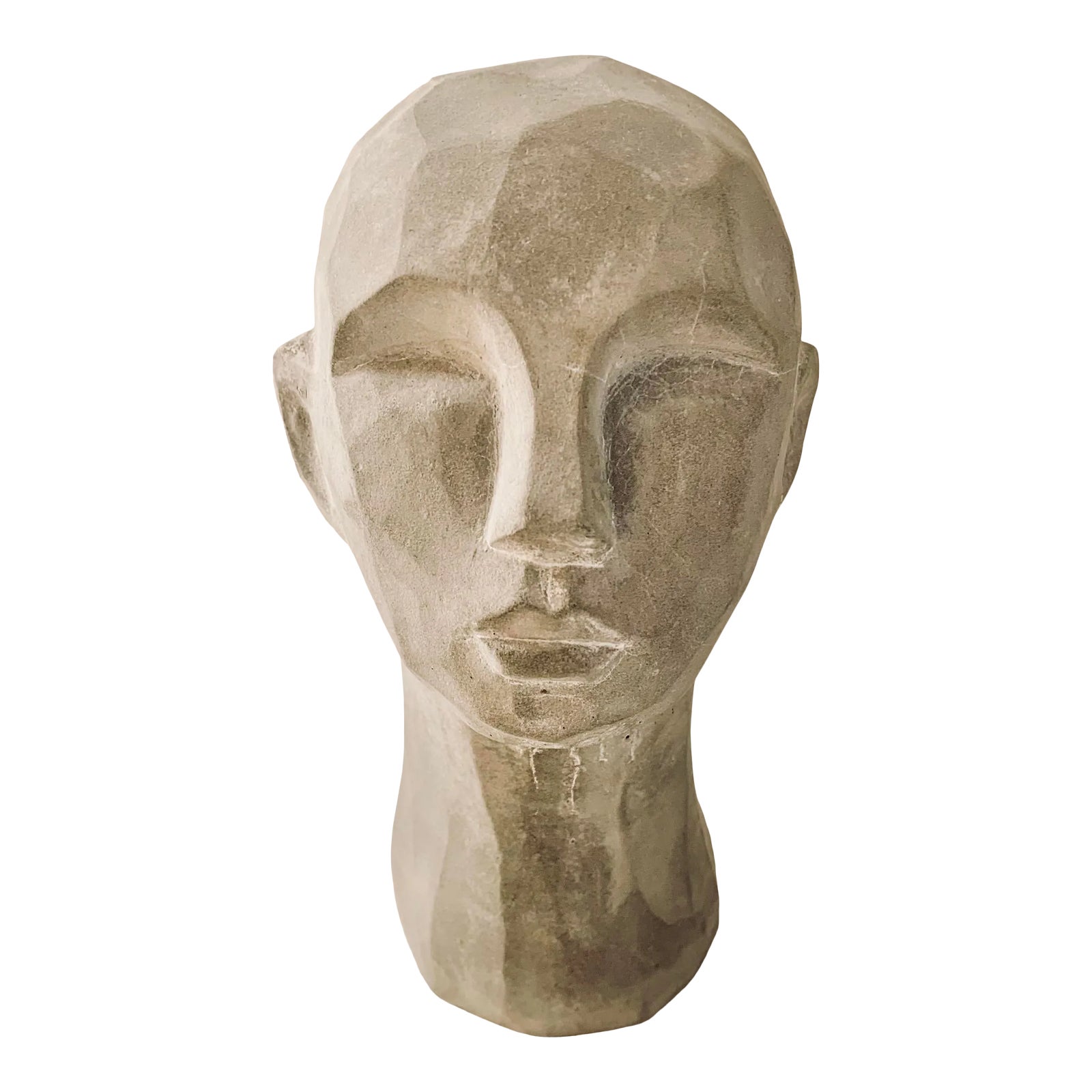 Modern Contemporary Faux Stone Gray Head Sculpture | Chairish