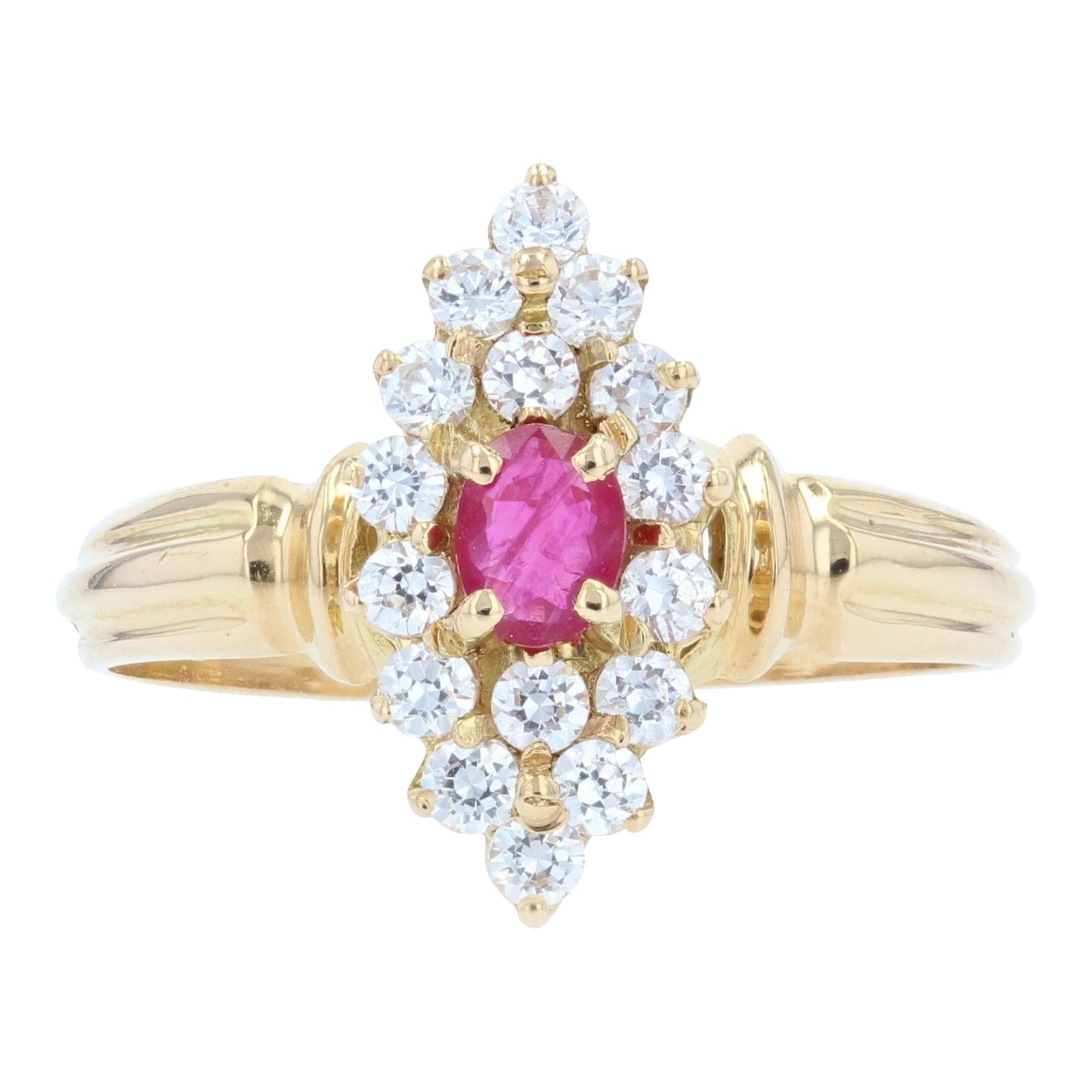 Modern Ruby Diamonds 18 Karat Yellow Gold Shuttle Shape Ring Size 7 ...