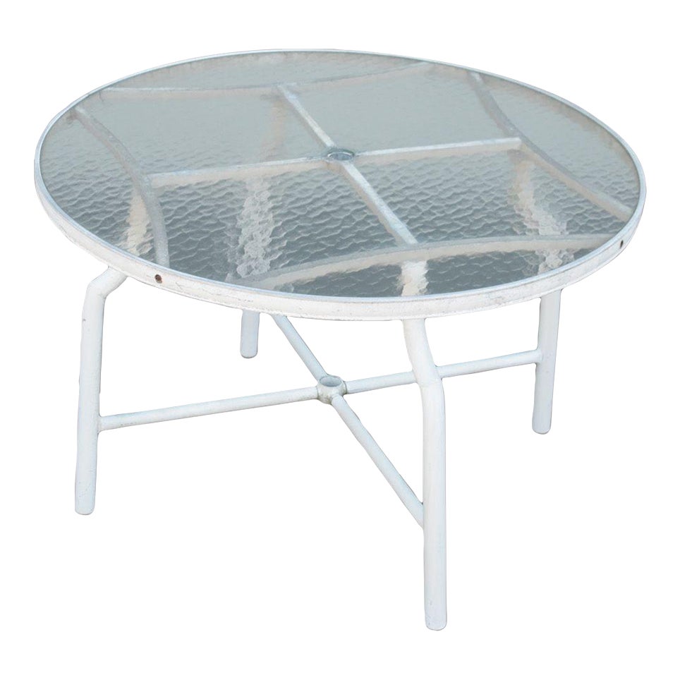 Vintage Aluminum and Glass Round Patio Table | Chairish