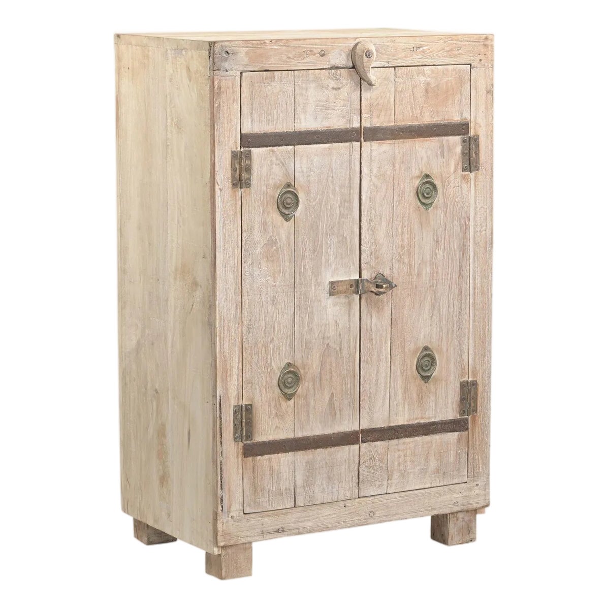 Indian Bleached Teakwood Small Cabinet Constructed From Antique Door ...