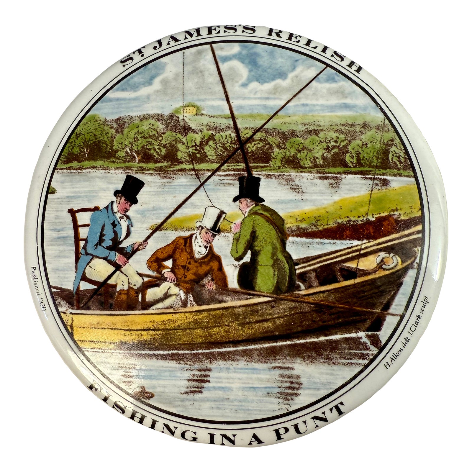 Antique, English, St. James' Relish Ironstone - "Fishing in a Punt ...