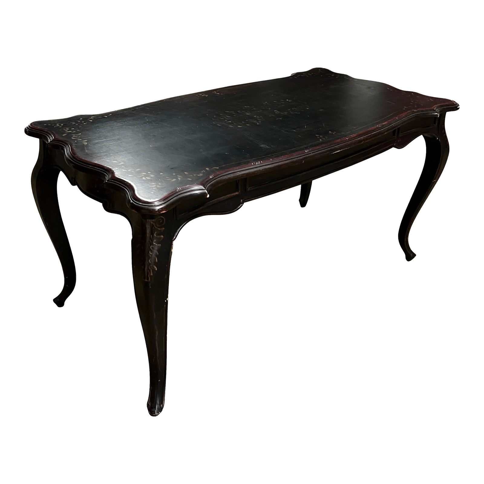 Vintage Scallop Edge Desk With Hand Painted Details and Cabriole Legs ...