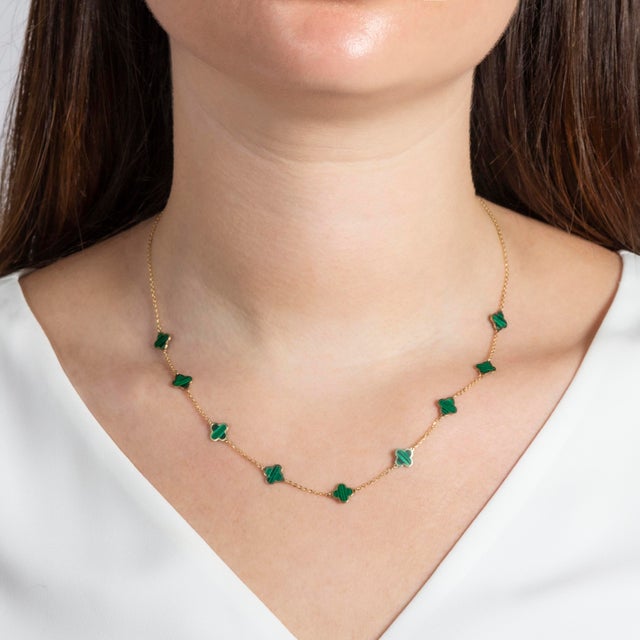 Green Malachite Alhambra Necklace in 14K gold | Chairish
