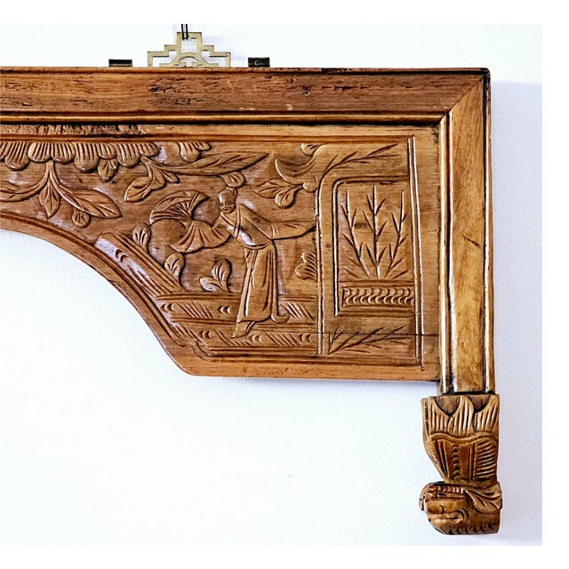 Early 20th Century Chinese Door Lintel, Arched Design, Hand-Carved Reliefs, Mortise & Tenon ...