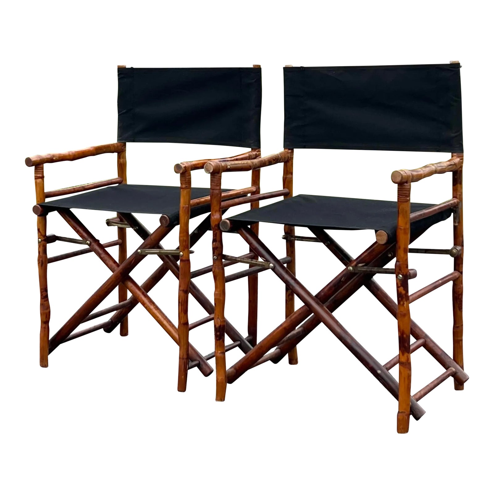 Vintage Tortoiseshell Bamboo Directors Chairs - a Pair | Chairish