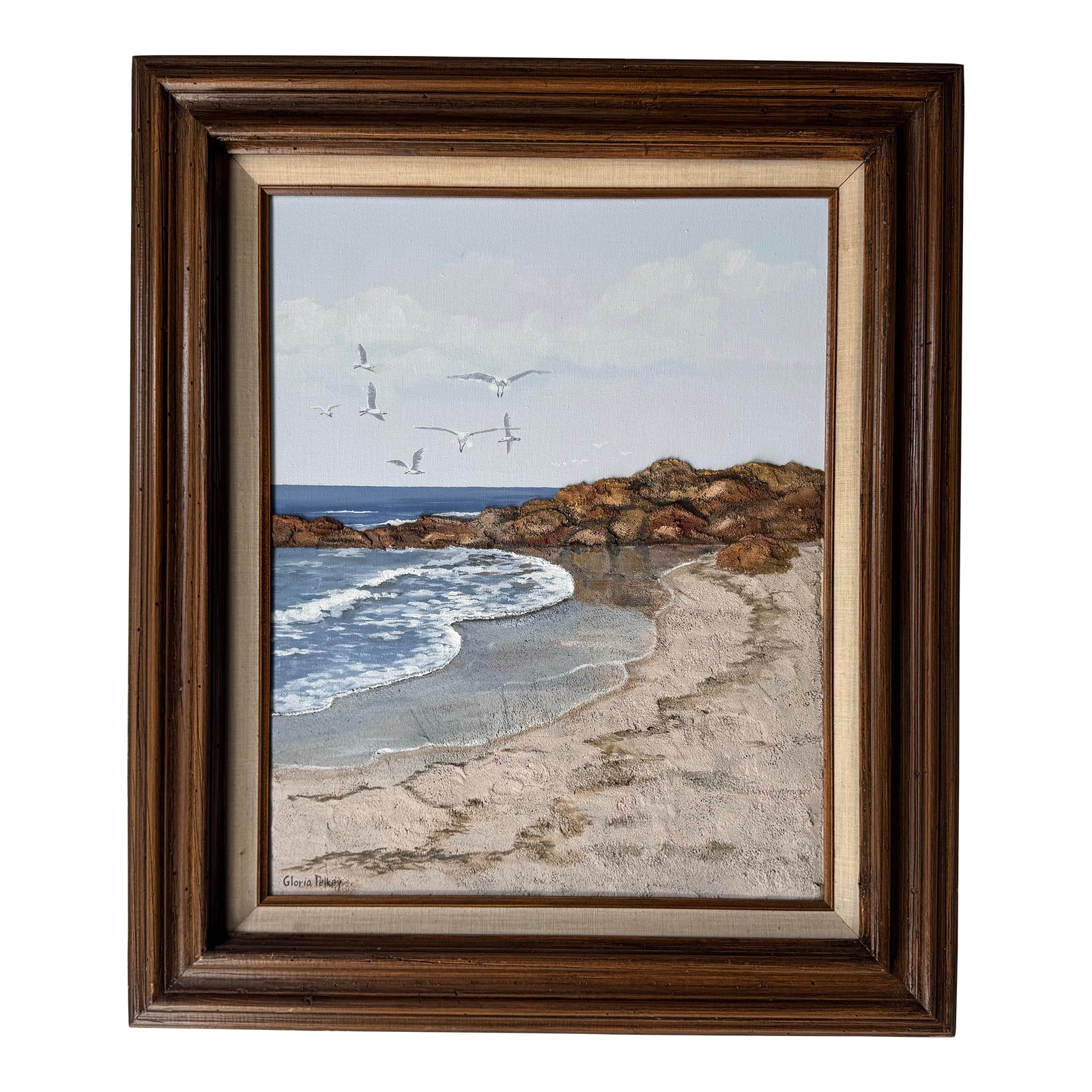 1970’s Gloria Pelkey Mixed Media Coastal Impressionist Landscape Oil ...
