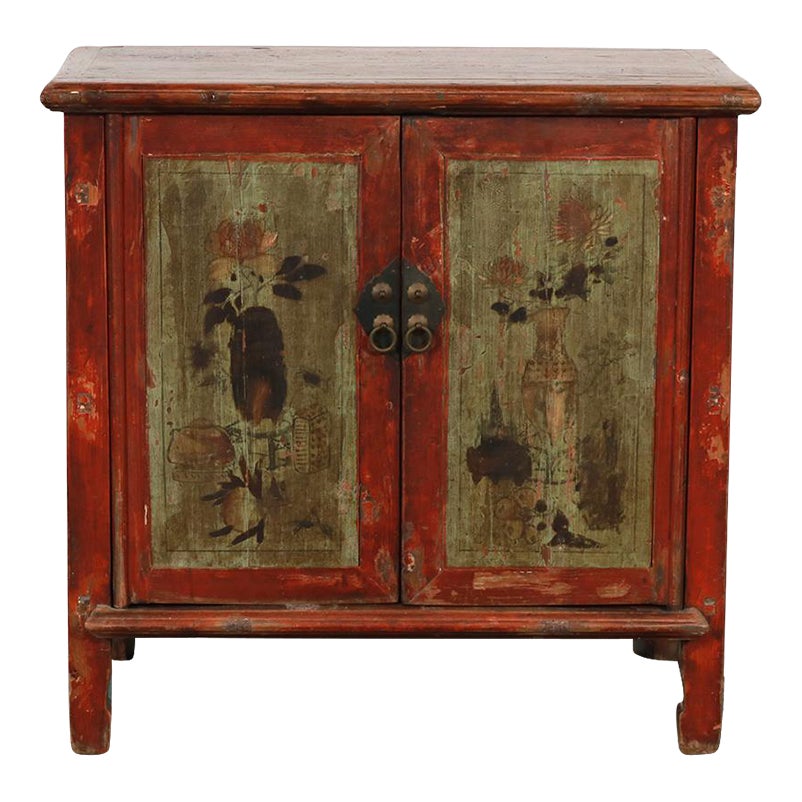 Antique Chinese Painted Elm Hall Cabinet | Chairish