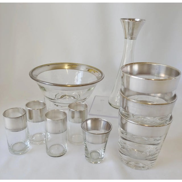Vintage Dorothy Thorpe Silver Band Barware Set of 10 | Chairish