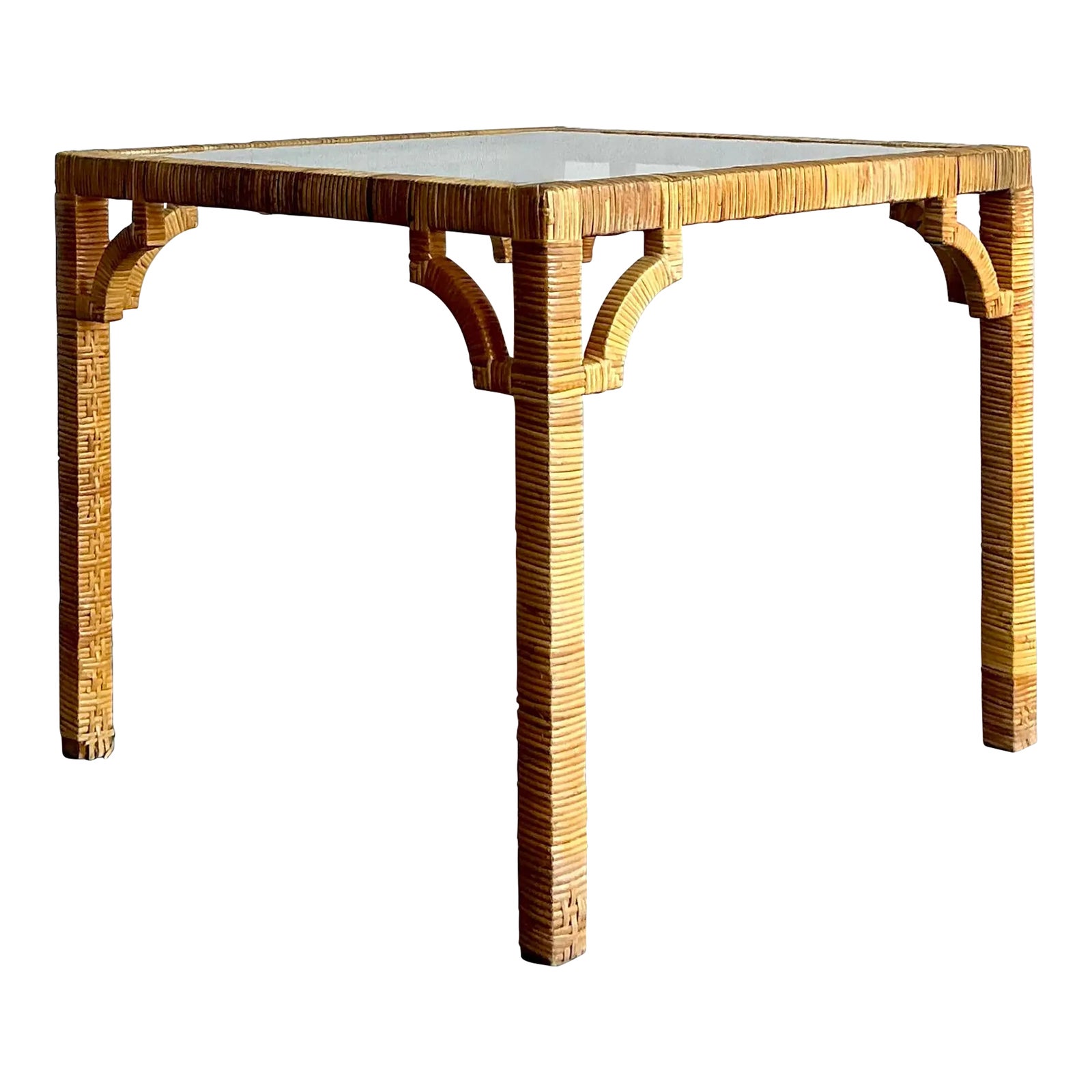 Vintage Boho Wrapped Rattan Game Table | Chairish