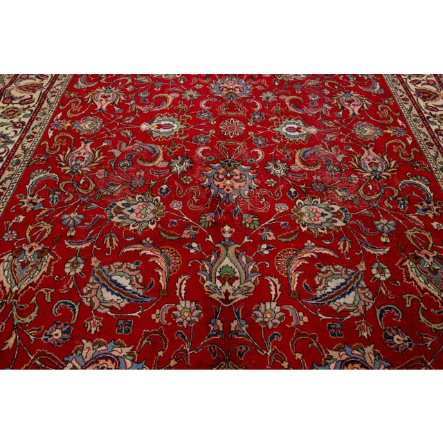 1960s Red Vintage TabrizHandmade Wool Rug With Floral Pattern | Chairish