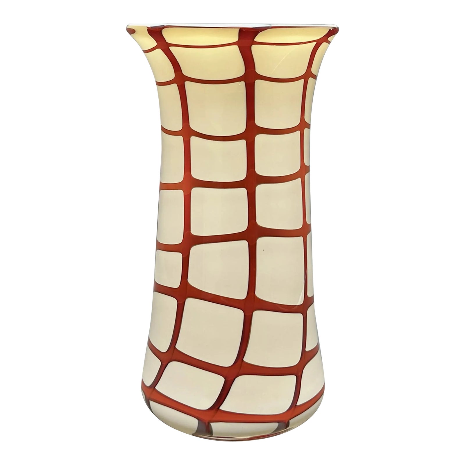 Vintage Signed Studio Art Glass Vase in Beige Glass With Red Window ...