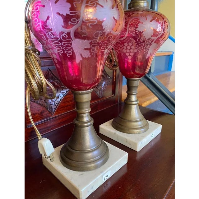 Mid 19th Century Early Victorian Ruby Will Cut Glass Lamps, Converted ...