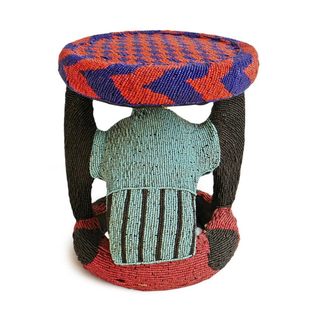 Vintage Beaded Bamileke Bird Stool | Chairish
