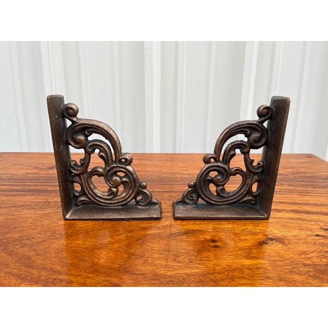 Mid 20th Century Cast Iron Scroll Bookends - a Pair | Chairish