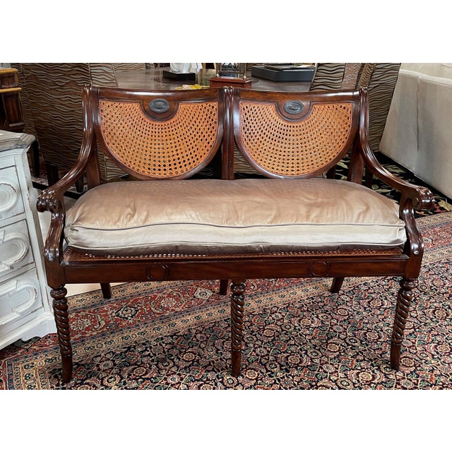 Vintage Regency Theodore Alexander Mahogany Bench or Settee With Silk ...