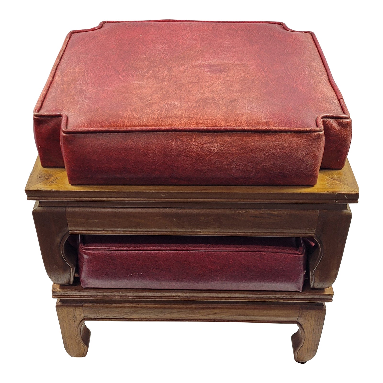 Mid Century Modern Ethan Allen Style Dark Red Square Stackable Stools ...