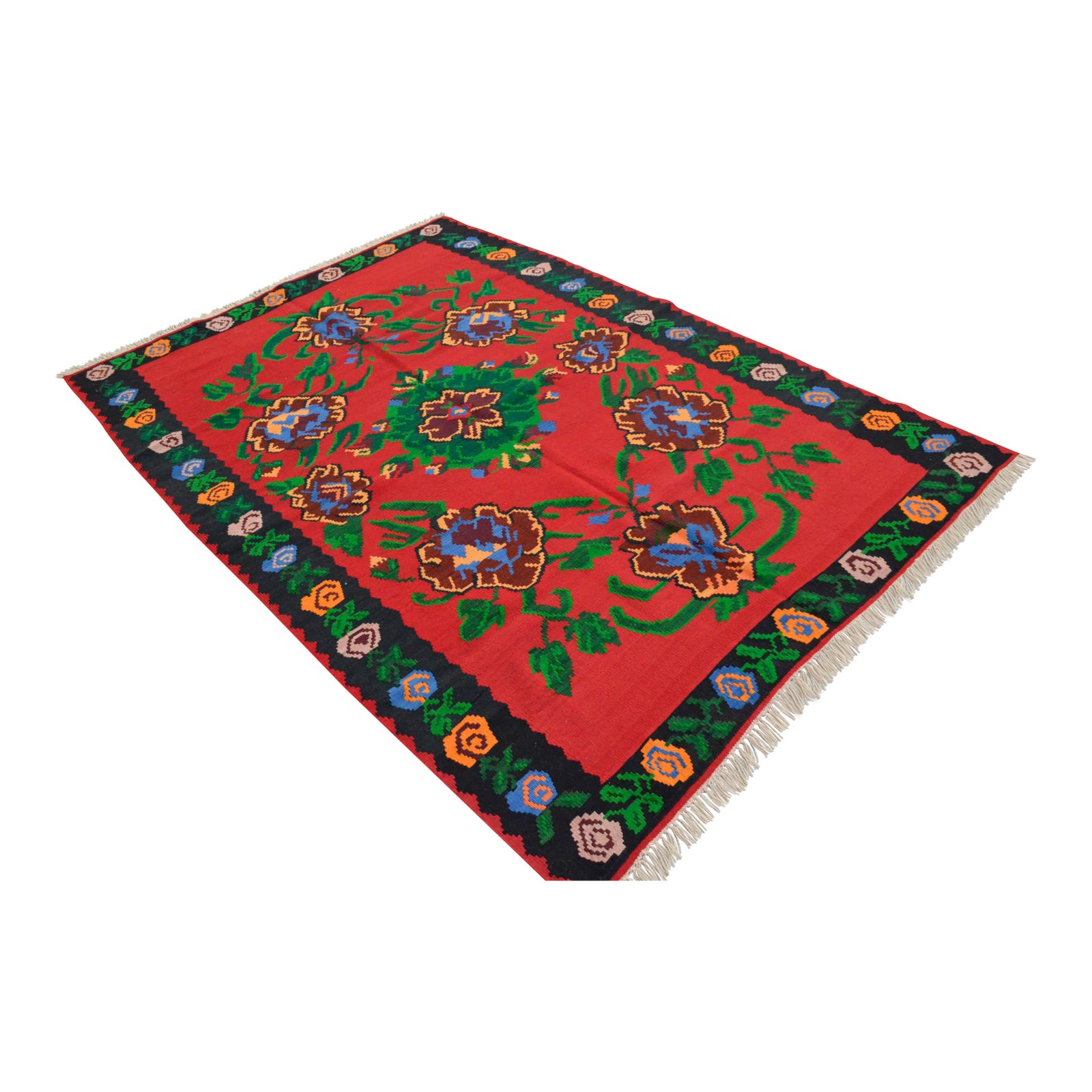 Vintage Turkish Floral Kilim Area Rug - 5′3″ X 7′5″ | Chairish