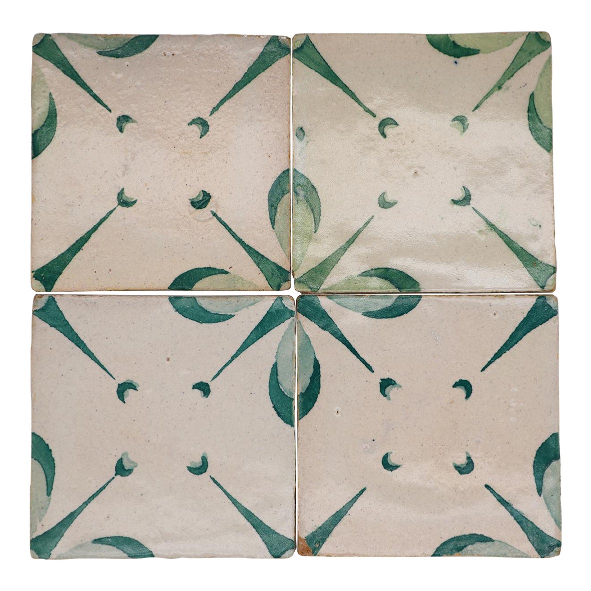 19th Century Set of Four Antique Symmetrical Tiles, Portuguese | Chairish