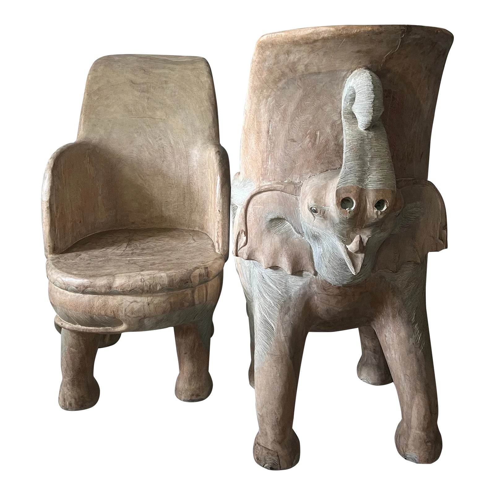 Mid 19th Century Antique Hand Carved Wooden Sculptural Elephant Chairs ...
