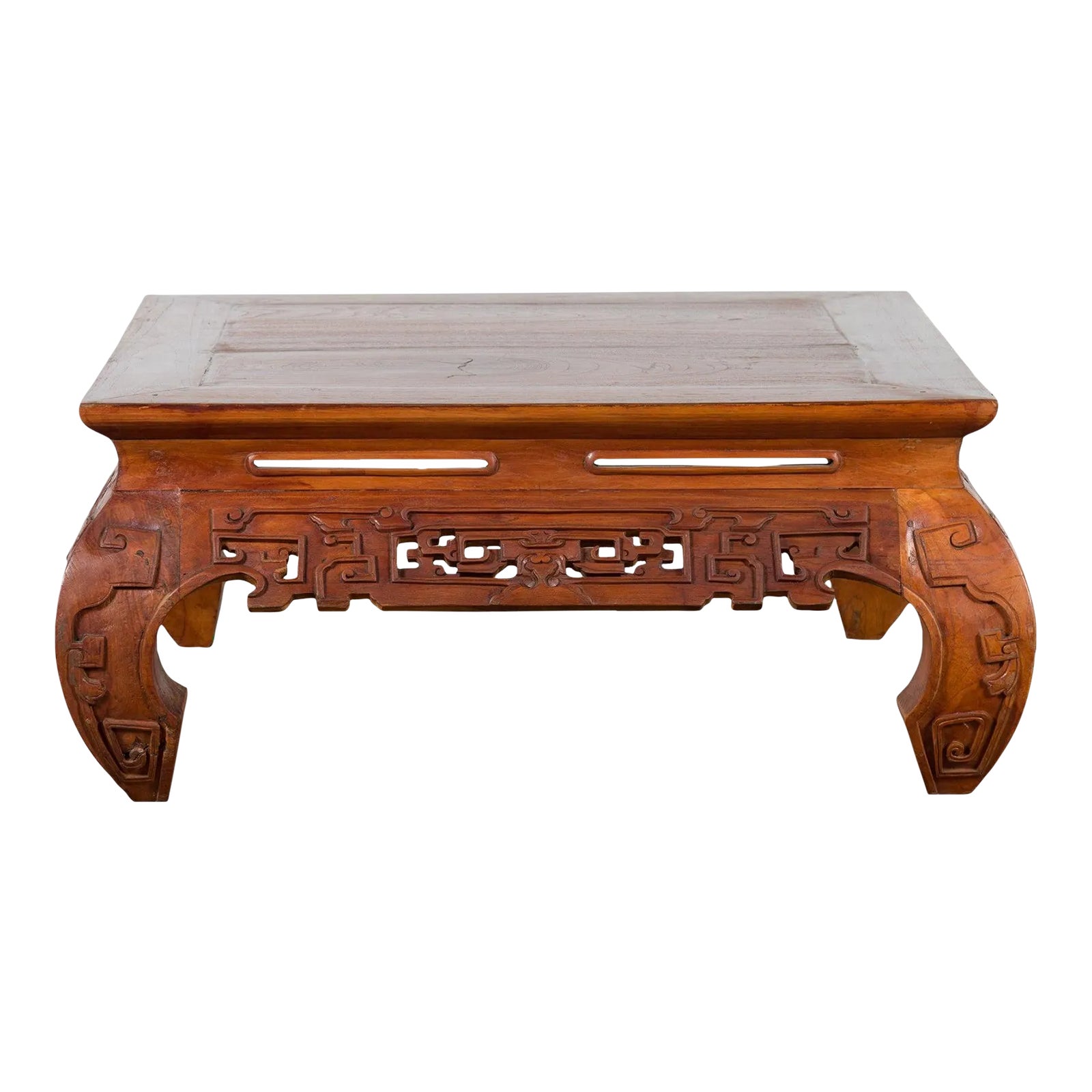 Vintage Small Indonesian Coffee Table with Scroll-Carved Apron & Chow ...