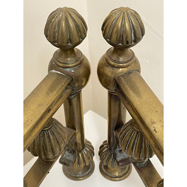 Traditional English 19th Century Victorian Brass Fire Dogs Reeded ...