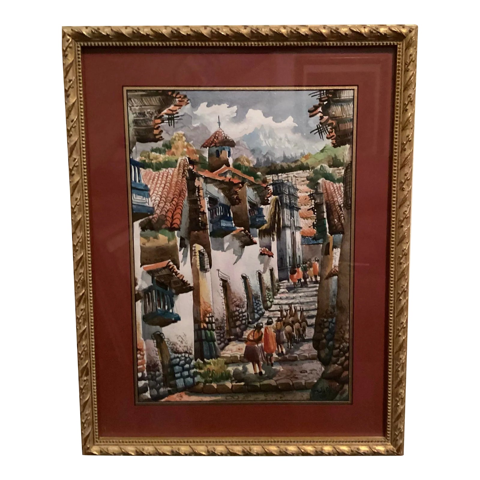 2002, Original Watercolor, Landscape/Cityscape of Rustic Village Scene ...